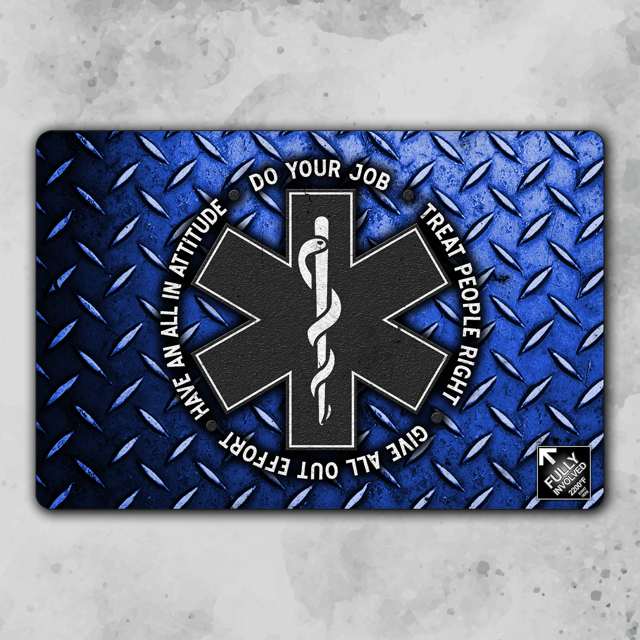 Fully Involved EMS Big 4 Metal Sign BLUE Background – Taylor's Tins