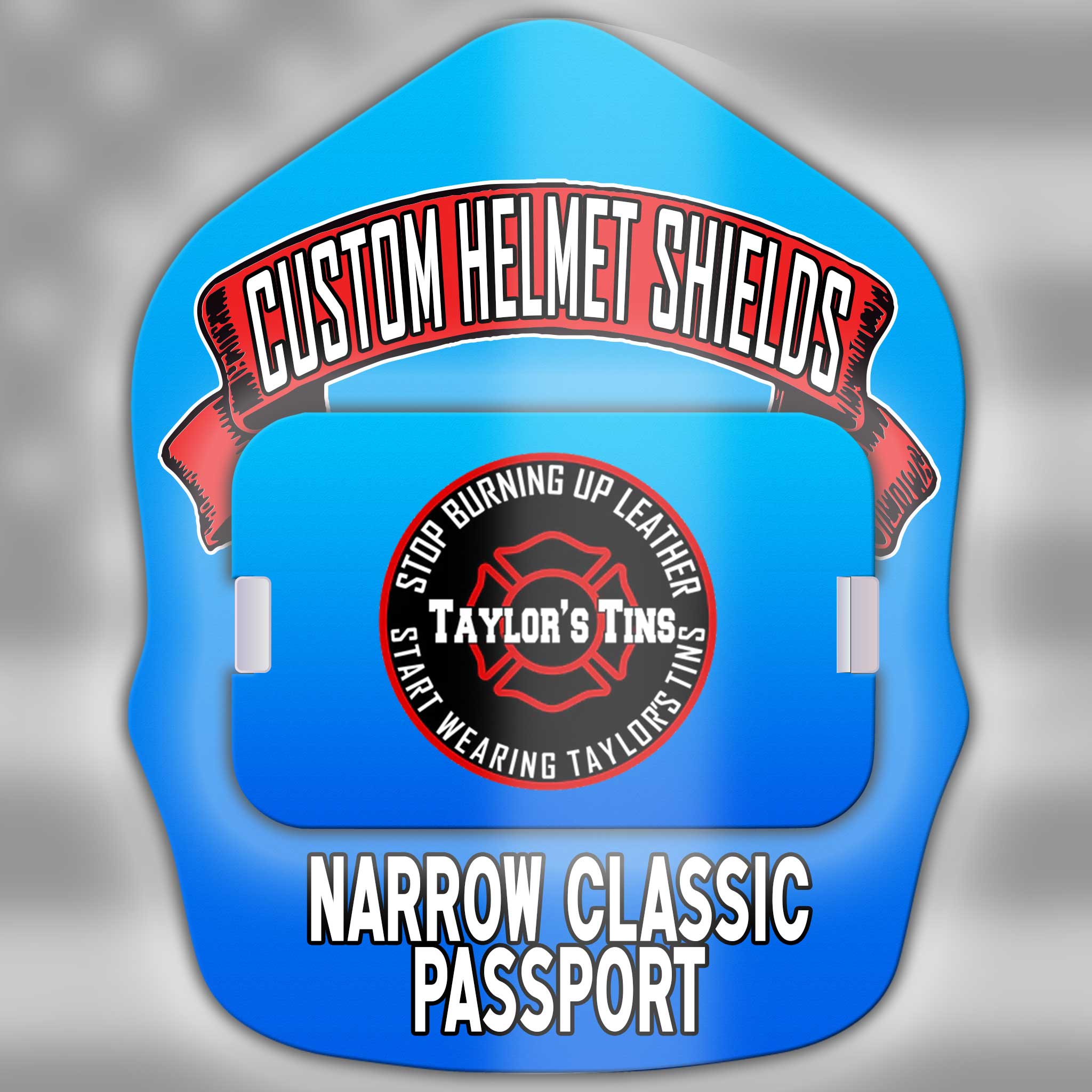 Narrow Custom Metal Helmet Shield with Passport | 6.25" | Trad. Helmet ...