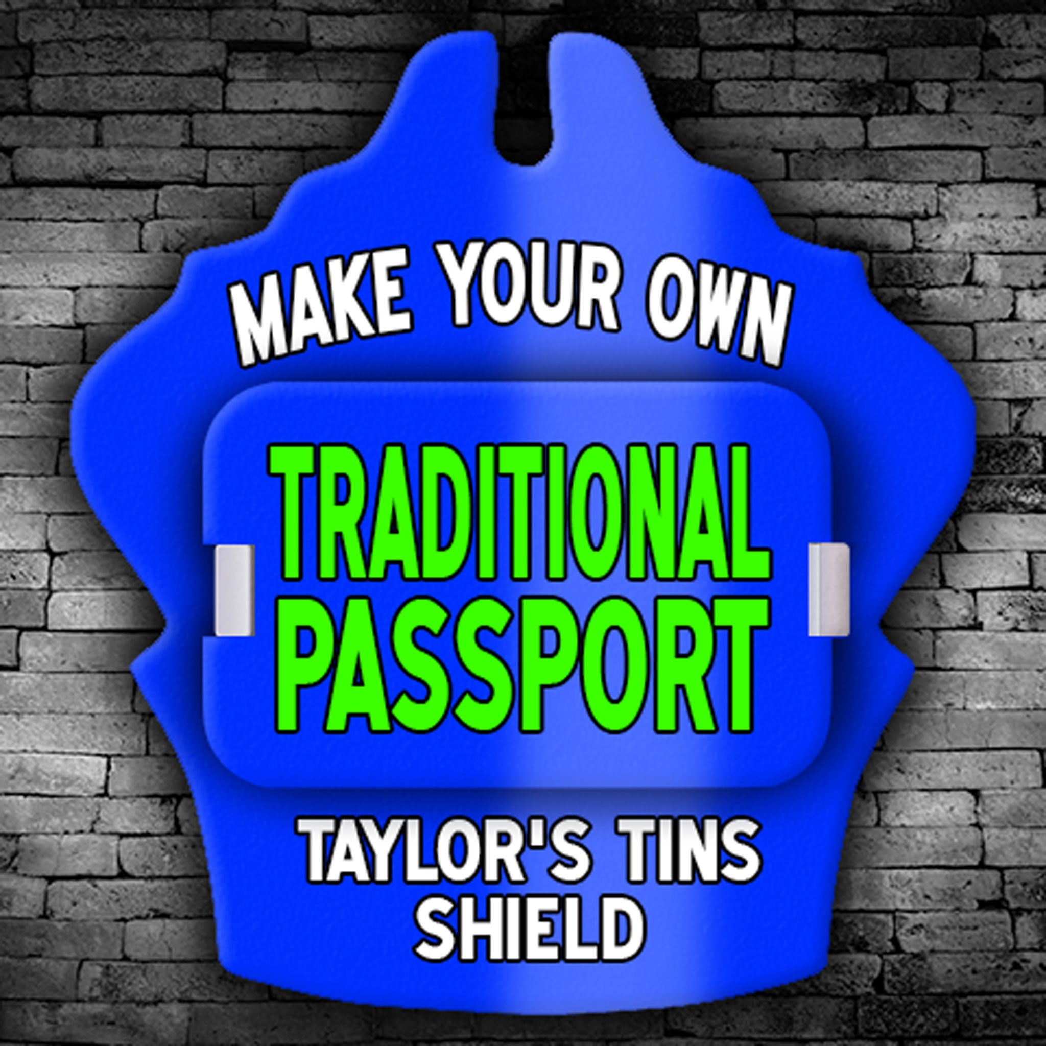 Trad. Custom Metal Helmet Shield with Passport | 6" and 6.5" | Trad. H ...