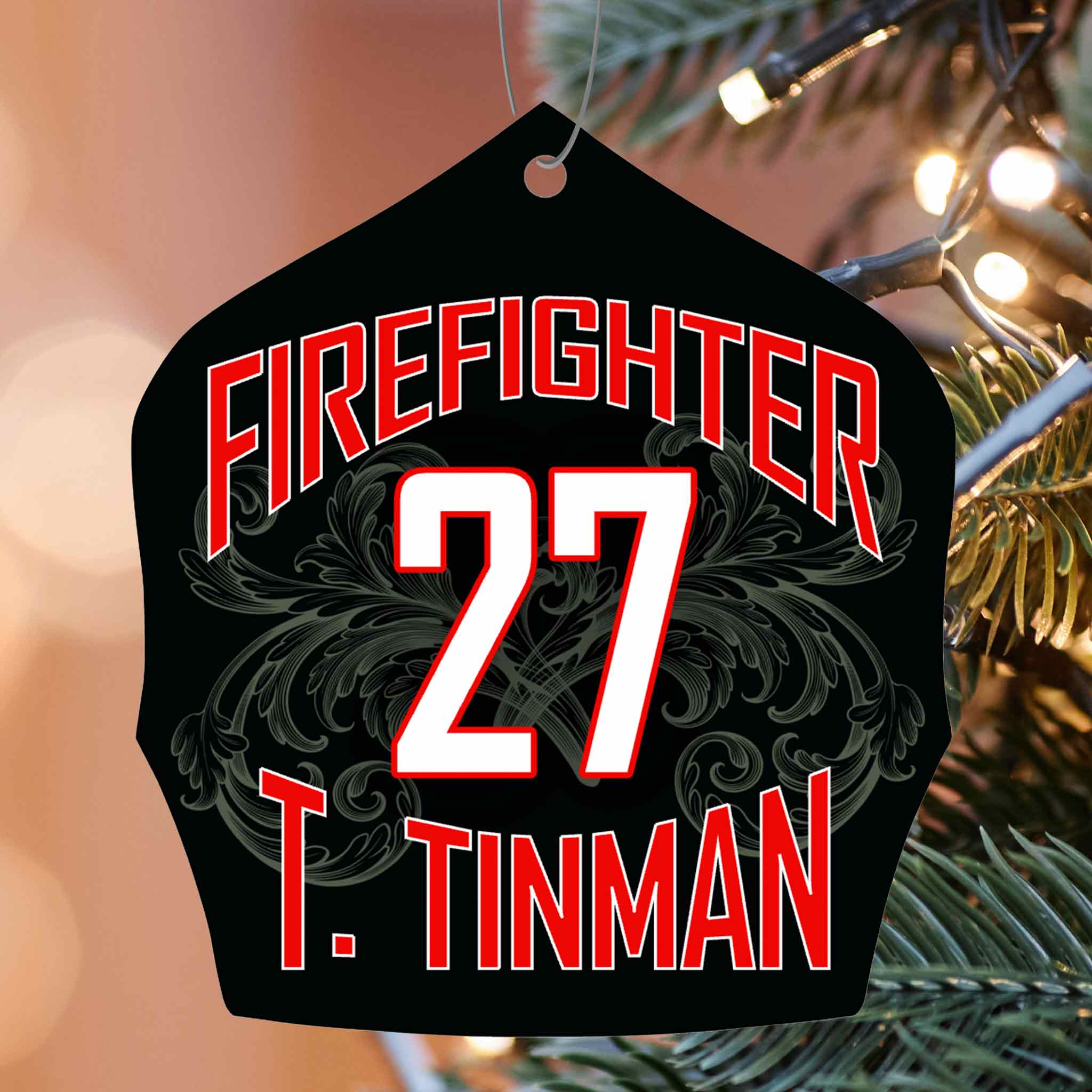 Personalized Fire Helmet Shield Christmas Ornament | Custom Firefighter ...