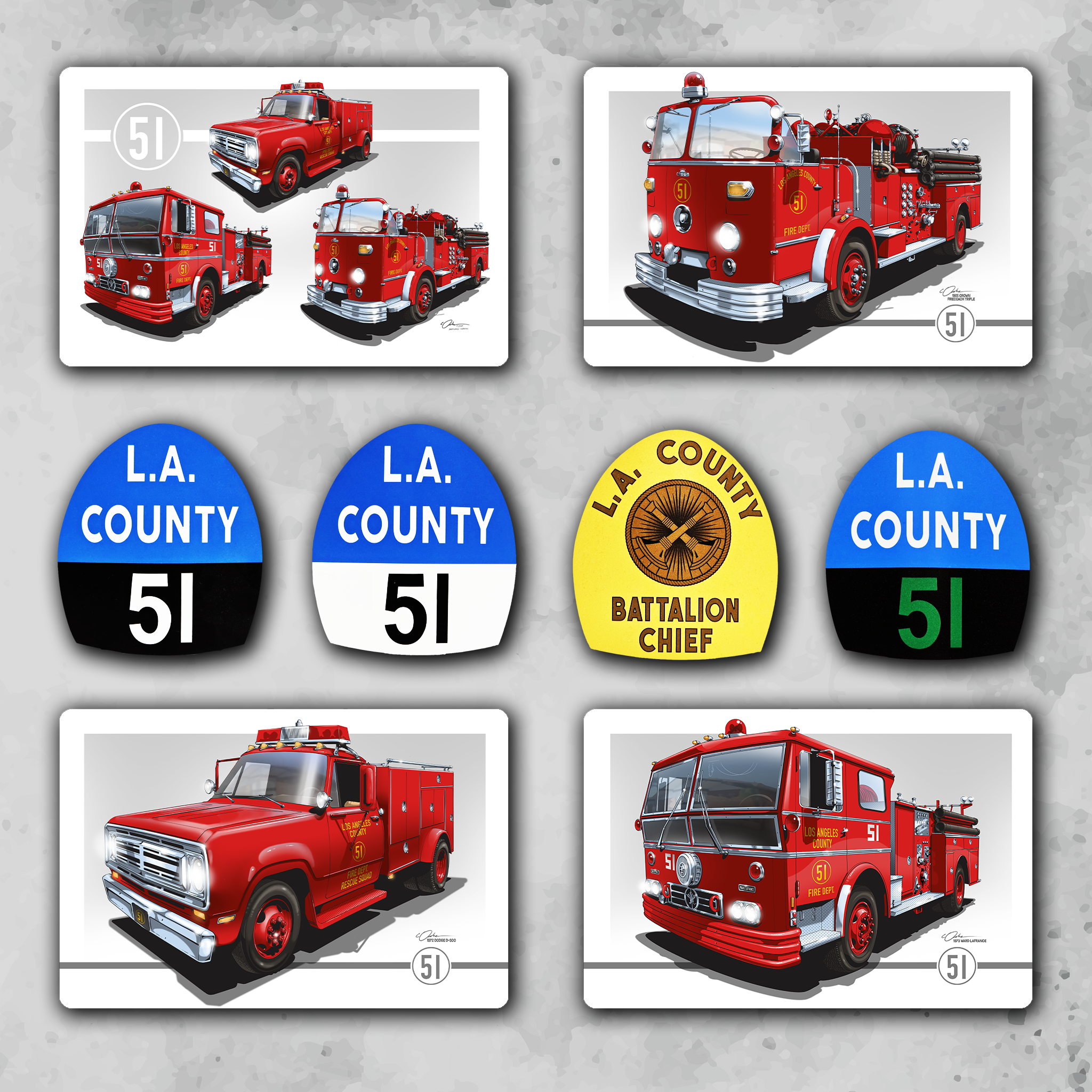 LA County Full Collection- Paul Combs - (4) 12x18 Metal Signs + (4) Em ...