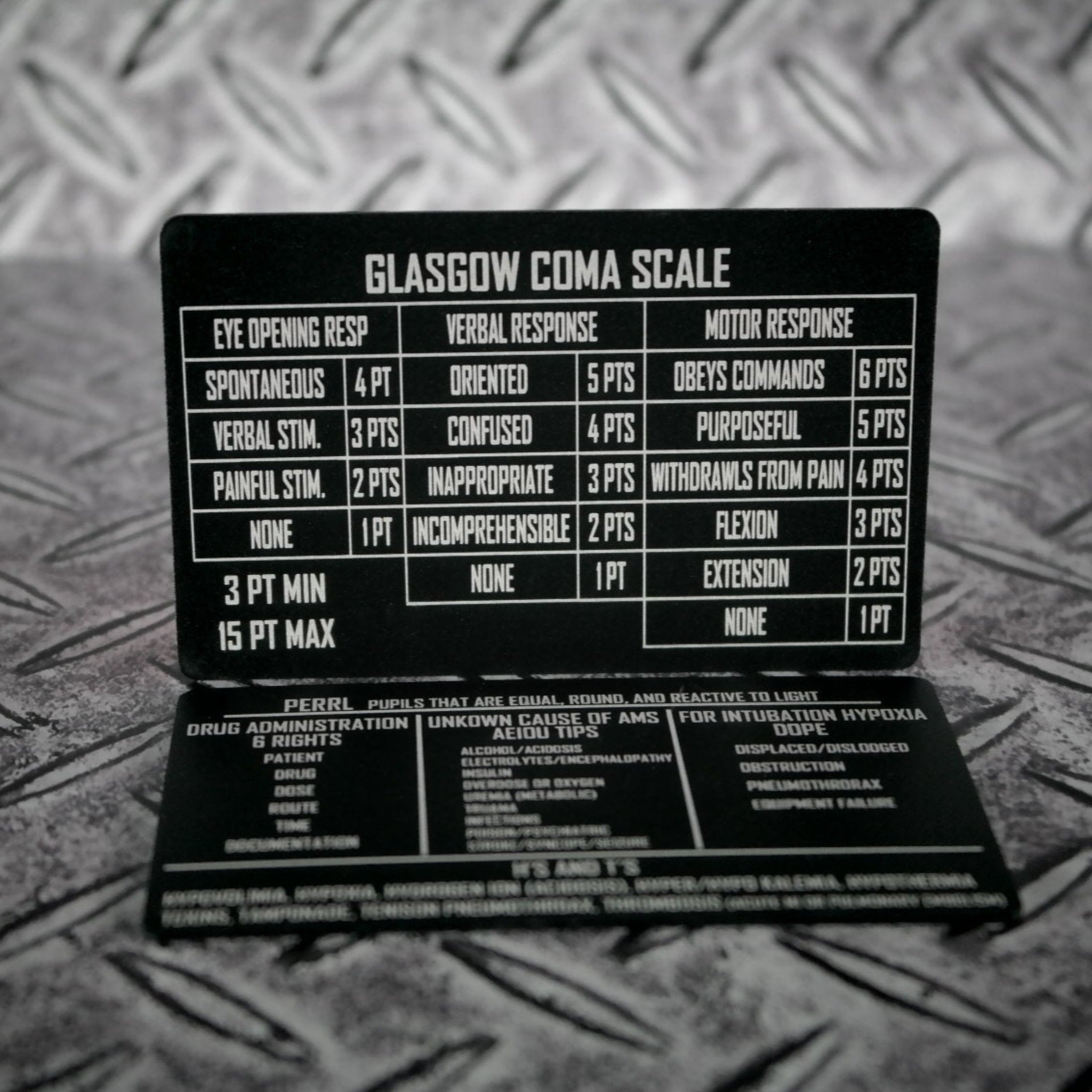 Glasow Coma Scale/EMS Mnemonics 2 Sided Aluminum Card – Taylor's Tins